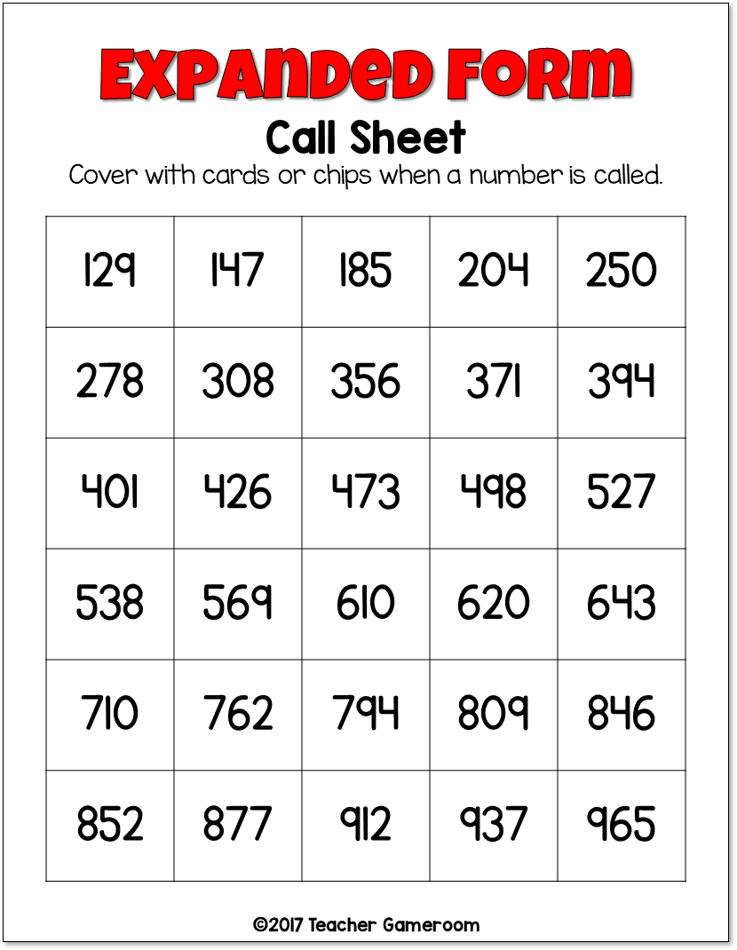 Expanded Form Bingo Game - Teacher Gameroom
