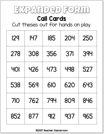 Expanded Form Bingo Game - Teacher Gameroom