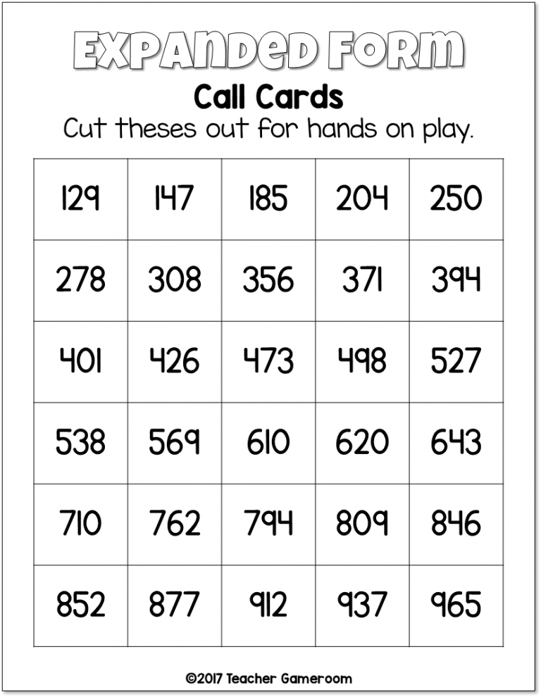 Expanded Form Bingo Game - Teacher Gameroom