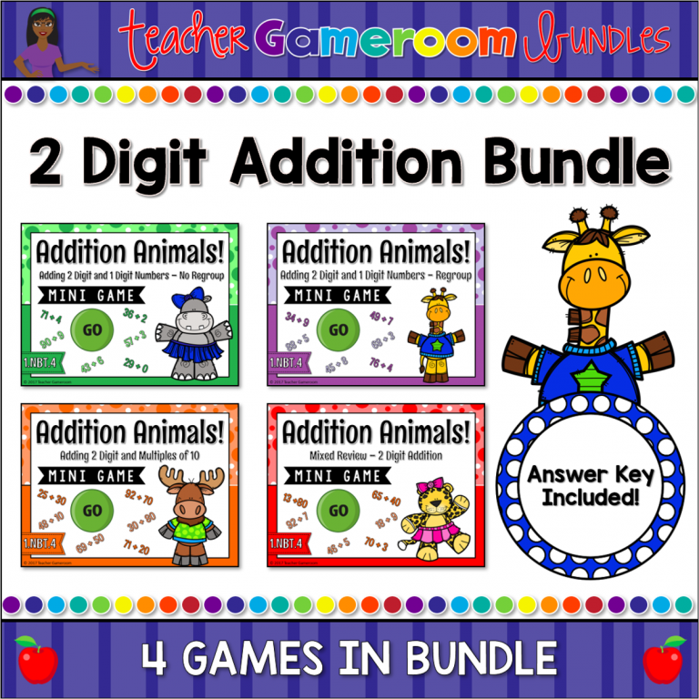 2 Digit Addition Digital Mini Game Bundle - Teacher Gameroom