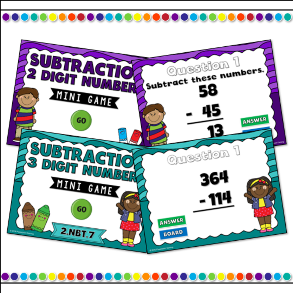 Add-Subtract 2 & 3 Digit Numbers Mini Game Bundle - Teacher Gameroom