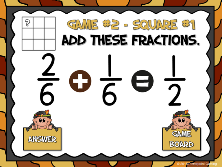 Adding Fractions Thanksgiving Tic-Tac-Toe Powerpoint Game - Teacher ...