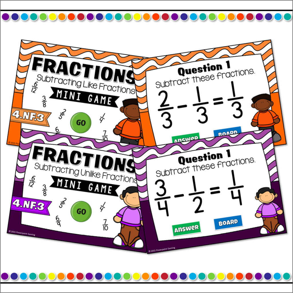 Adding and Subtracting Fractions Mini Game Set - Teacher Gameroom