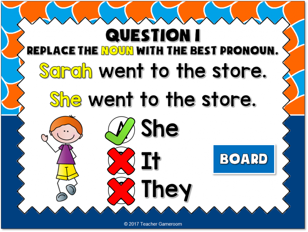 Replacing Nouns with Pronouns Mini Powerpoint Game - Teacher Gameroom