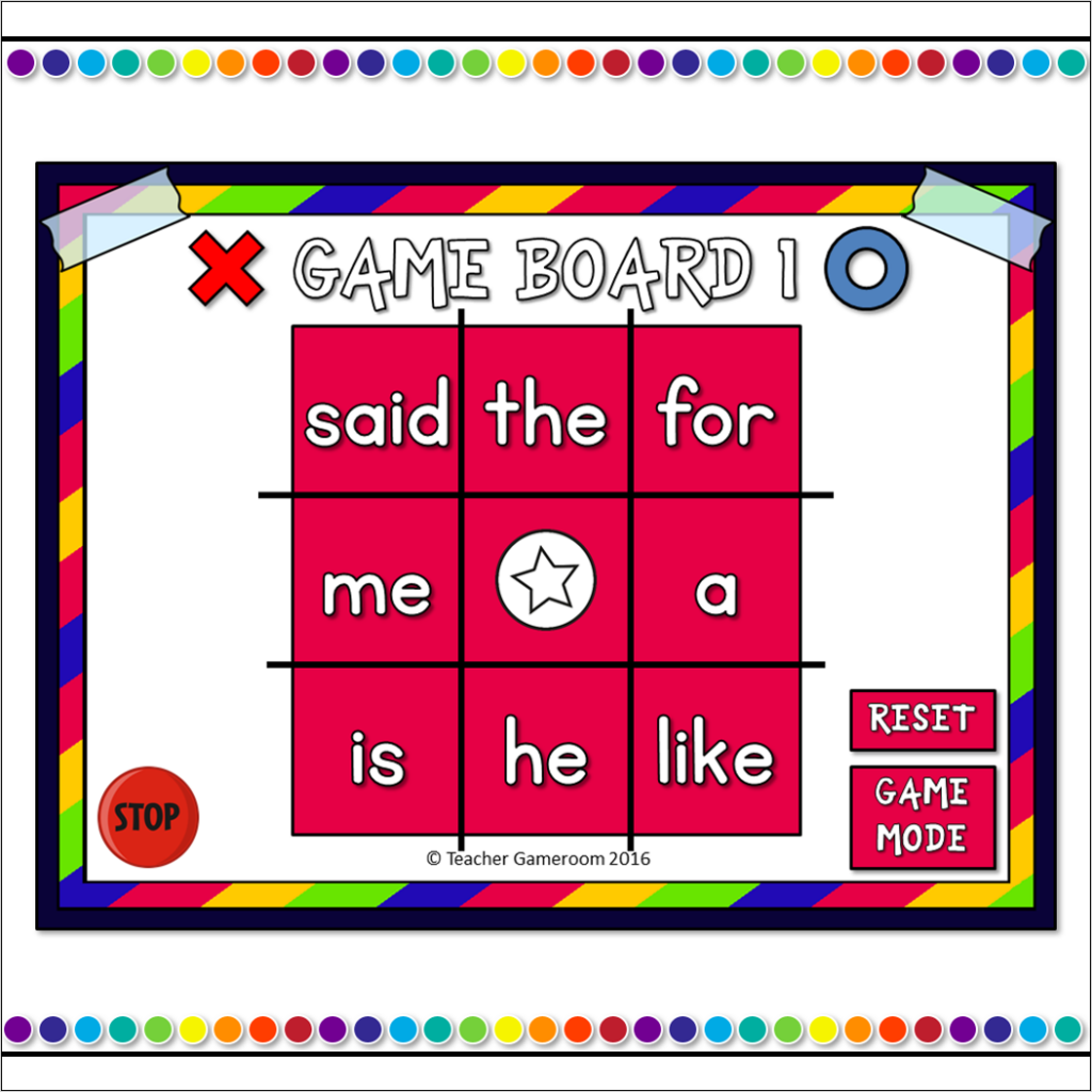 Sight Words Tic-Tac-Toe Game - Teacher Gameroom