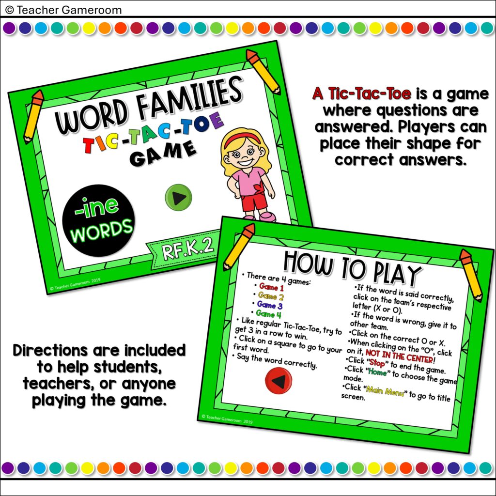 Word Families -ine Words Tic-Tac-Toe Powerpoint Game - Teacher Gameroom