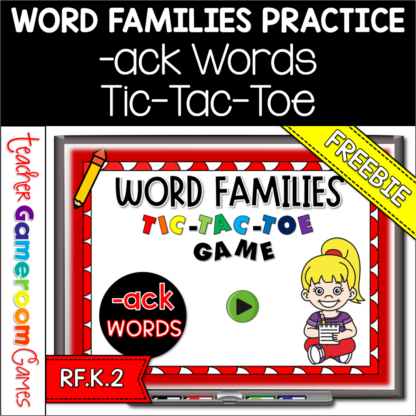 Word Families Tic-Tac-Toe Game (-ack words) - Teacher Gameroom